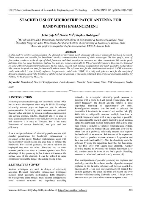 Pdf Stacked U Slot Microstrip Patch Antenna For Bandwidth Enhancement