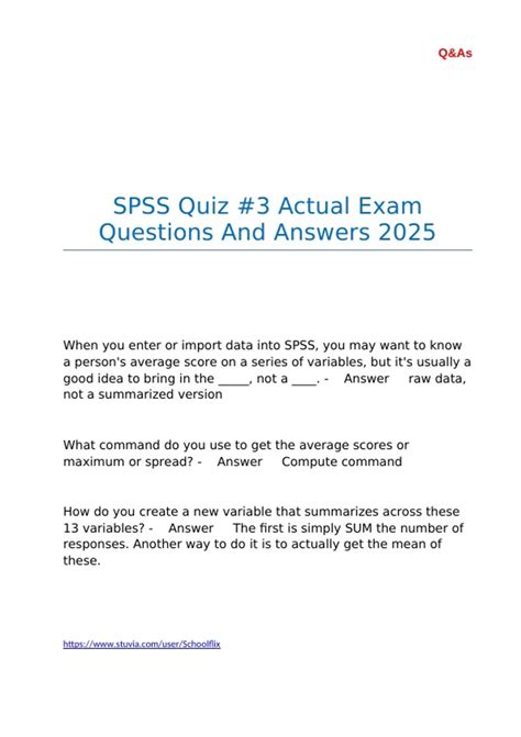 Spss Quiz 3 Actual Exam Questions And Answers 2025 Spss Stuvia Us