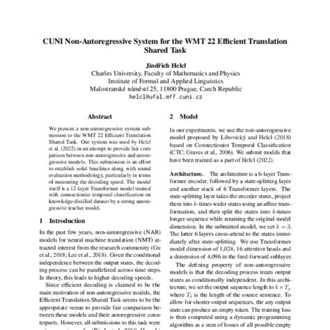 Cuni Non Autoregressive System For The Wmt 22 Efficient Translation Shared Task Acl Anthology