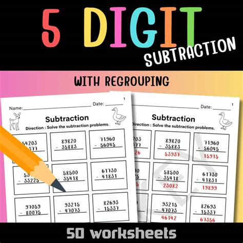 5 Digit Subtraction With Regrouping Worksheets 50 Printable Math Pages