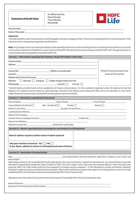 Claim Form HDFC Life