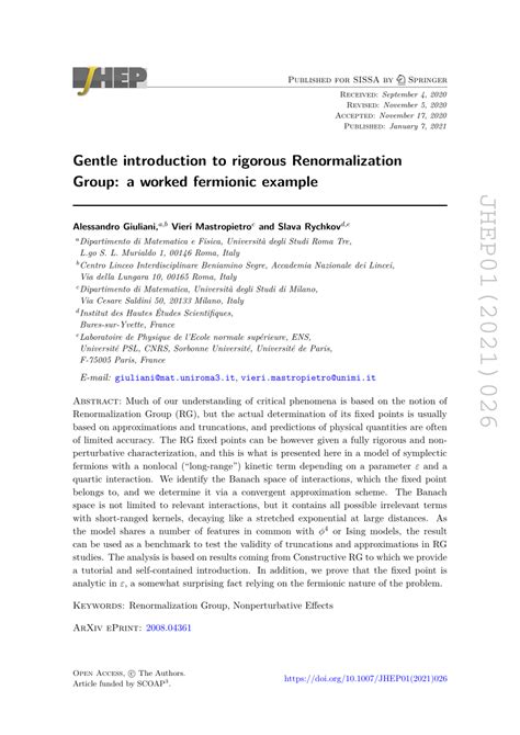 Pdf Gentle Introduction To Rigorous Renormalization Group A Worked Fermionic Example