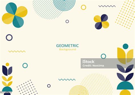 베이지 색 배경에 원 꽃 선 및 점의 간단한 모양을 가진 추상적 인 기하학적 템플릿 평면 디자인 0명에 대한 스톡 벡터 아트 및 기타 이미지 Istock