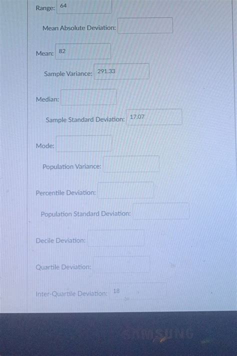 Range 64 Mean Absolute Deviation Mean 82 StudyX