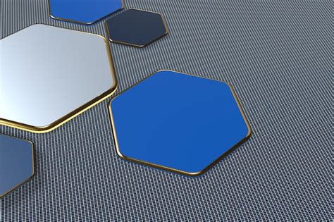 네트워킹 기술 혁신적인 스타일을 위한 3d 렌더링 벽지 육각형 골드 라인 현대 블루 색상 프리미엄 사진