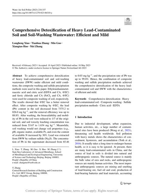 Comprehensive Detoxification Of Heavy Lead Contaminated Soil And Soil