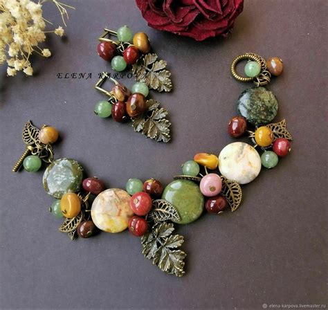 Комплект с яшмой авантюрином и агатом купить подарок в интернет магазине на Ярмарке Мастеров