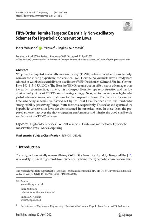 Pdf Fifth Order Hermite Targeted Essentially Non Oscillatory Schemes For Hyperbolic