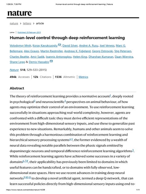 Human Level Control Through Deep Reinforcement Learning Nature Pdf