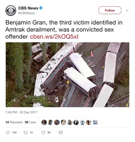 Cbs News Deletes Tweet After Identifying Amtrak Derailment Victim As A ‘convicted Sex Offender