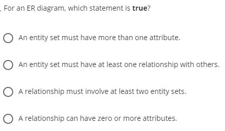 Solved For An ER Diagram Which Statement Is True An Entity Chegg