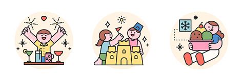 여름을 즐기는 사람들 윤곽선 스타일 캐릭터 디자인 칵테일을 만드는 바텐더 모래성을 쌓는 아이들 아이스크림을 든 소녀 개념에 대한 스톡 벡터 아트 및 기타 이미지 Istock