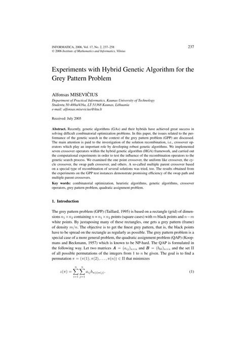 Pdf Experiments With Hybrid Genetic Algorithm For The Grey Dokumentips