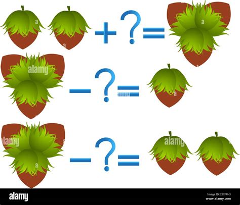 Action Relationship Of Addition And Subtraction Examples With Hazelnuts Stock Vector Image