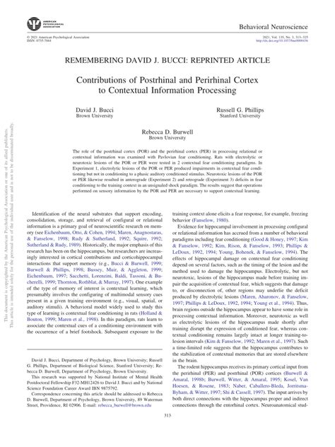 Contributions Of Postrhinal And Perirhinal Cortex To Contextual