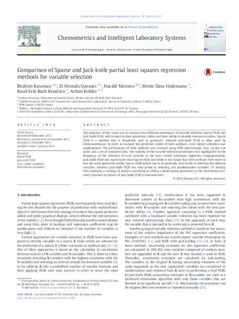 Pdf Comparison Of Sparse And Jack Knife Partial Least Squares