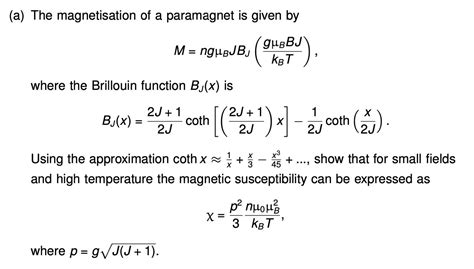 Solved A The Magnetisation Of A Paramagnet Is Given By M