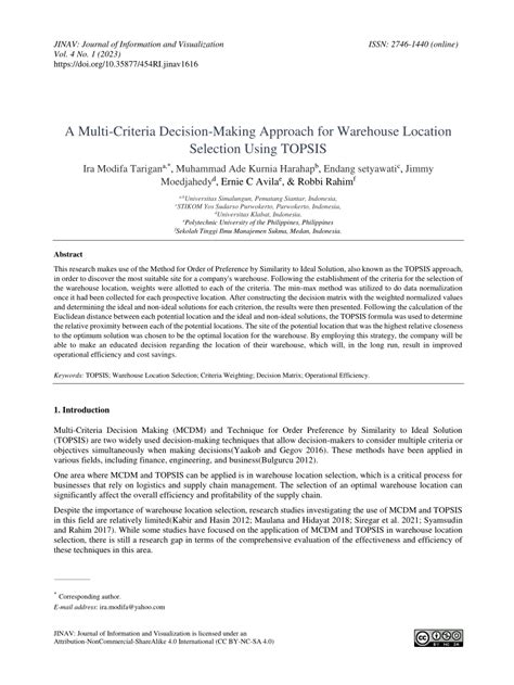 Pdf A Multi Criteria Decision Making Approach For Warehouse Location