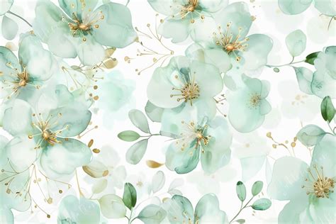 Mint Green Small Flowers With Gold Graphic By Sun Sublimation