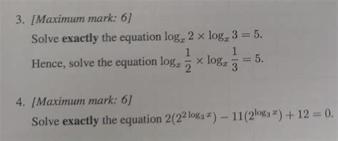 Solved Maximum Mark Solve Exactly The Equation Chegg Com