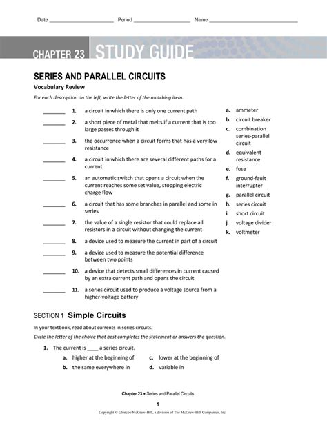 Series And Parallel Circuits Basics Worksheet Answer Key Wiring Diagram