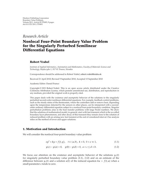 Pdf Nonlocal Four Point Boundary Value Problem For The Singularly Perturbed Semilinear