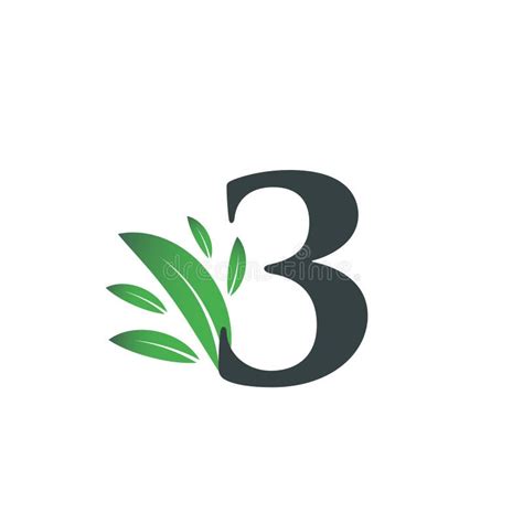 Number Three Logo With Green Leaves Stock Vector Illustration Of