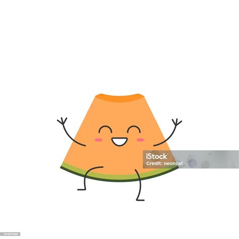 슬라이스 멜론 귀여운 캐릭터 만화 인사말 웃는 얼굴 쾌활한 카와이 기쁨 행복 한 감정 아이콘 벡터 일러스트 과일에 대한 스톡 벡터 아트 및 기타 이미지 Istock