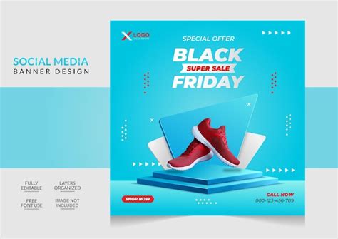 메가 세일 제공 블랙 프라이데이 소셜 미디어 배너 디자인 템플릿 프리미엄 벡터