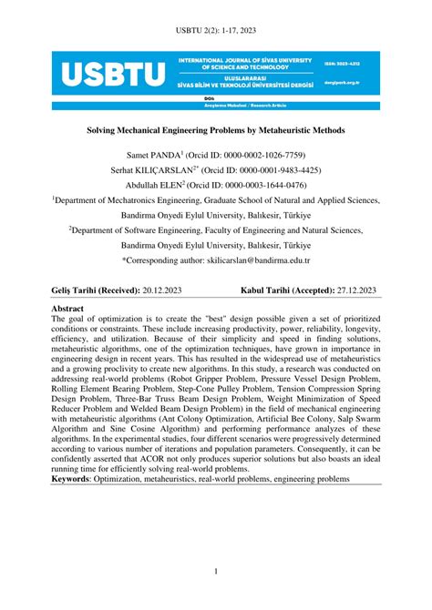PDF Solving Mechanical Engineering Problems By Metaheuristic Methods