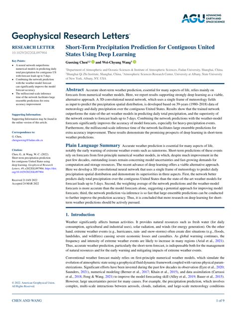 Short‐term Precipitation Prediction For Contiguous United States Using Deep Learning Request Pdf