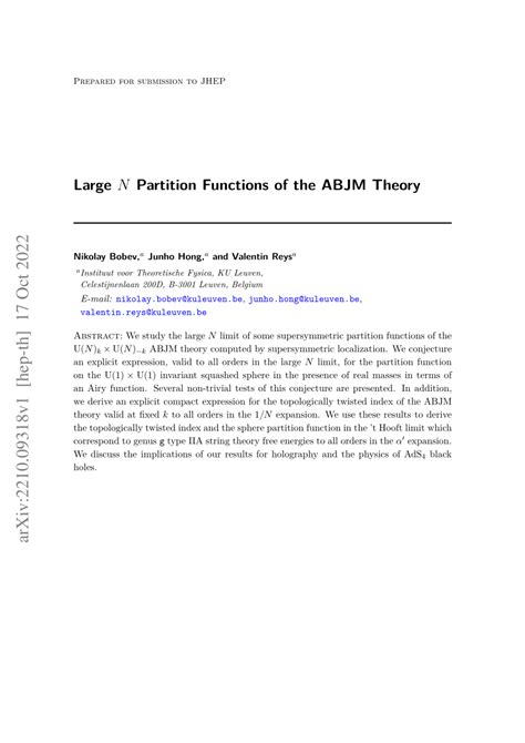 Pdf Large N Partition Functions Of The Abjm Theory