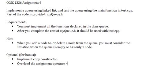 Cosc 2336 Assignment 6 Implement A Queue Using Linked