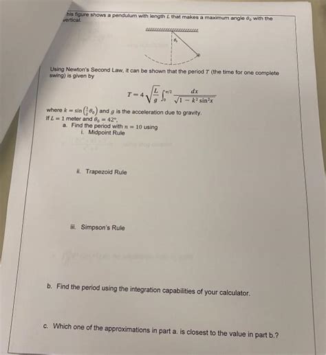 solved his figure shows a pendulum with length l that makes