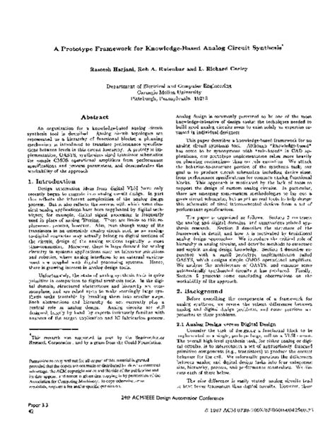 Pdf A Prototype Framework For Knowledge Based Analog Circuit Synthesis