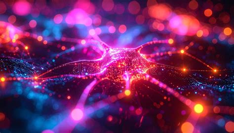 Flowing Neural Network With Glowing Nodes Connecting And Disconnecting Stock Illustration