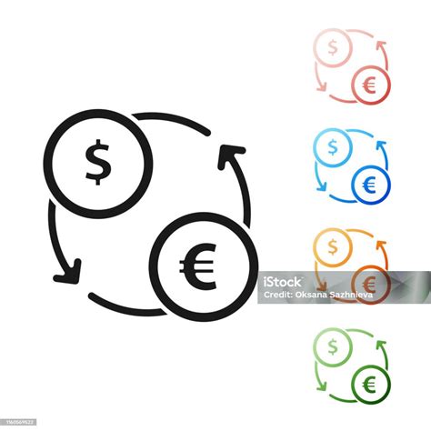 흰색 배경에 고립 된 검은 환전 아이콘 유로 및 달러 현금 전송 기호입니다 은행 통화 기호입니다 다채로운 아이콘을 설정합니다 벡터 일러스트레이션 개념에 대한 스톡 벡터 아트