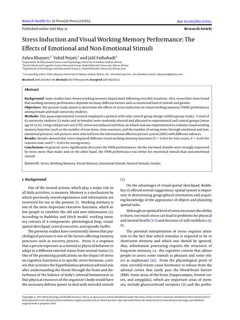 pdf stress induction and visual working memory performance the