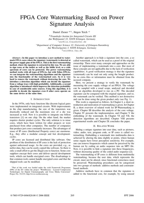 Pdf Fpga Core Watermarking Based On Power Signature Analysis