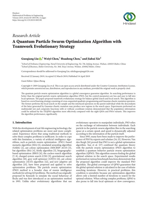 Pdf A Quantum Particle Swarm Optimization Algorithm With Teamwork