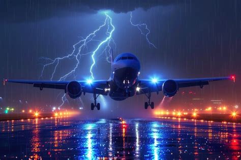 Lightning Flash Jet Leaving Dark Sky Premium AI Generated Image