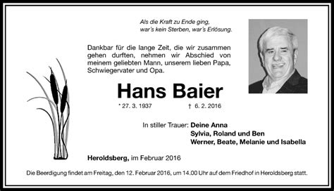 Traueranzeigen Von Hans Baier Trauer Nn De