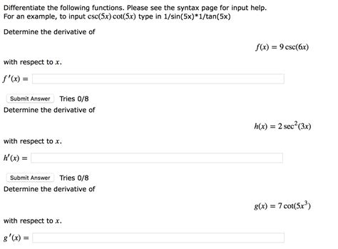 Solved Differentiate The Following Functions Please See The Chegg