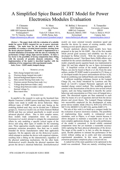 Pdf A Simplified Spice Based Igbt Model For Power Electronics Modules