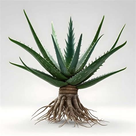 Aloe Vera Plant With Exposed Roots And Thick Stem On White Stock