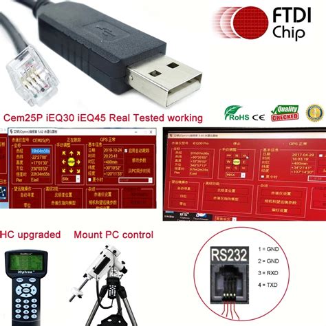 Ftdi Chip Usb Rs232 Serial To Rj9 Rj10 4p4c For Ioptron Ieq45 Cem25p Ieq30 Pro Upgrade Cable Pc