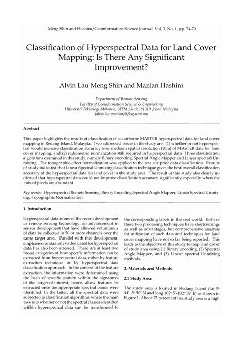 Pdf Classification Of Hyperspectral Data For Land Cover Mapping Is