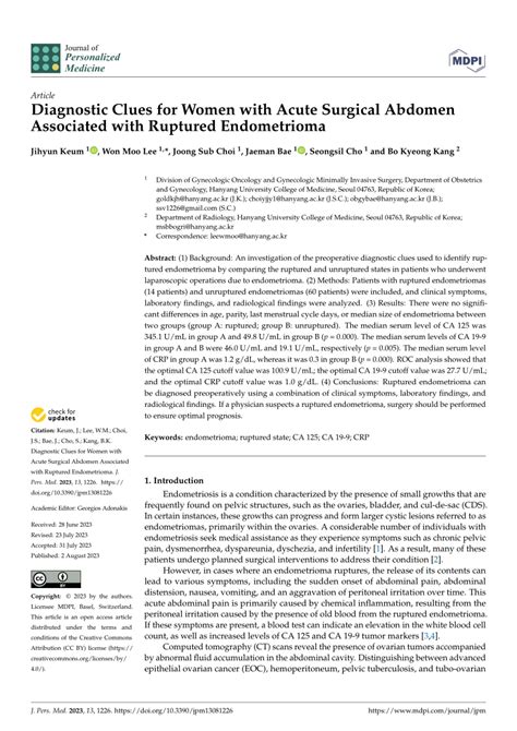 Pdf Diagnostic Clues For Women With Acute Surgical Abdomen Associated With Ruptured Endometrioma