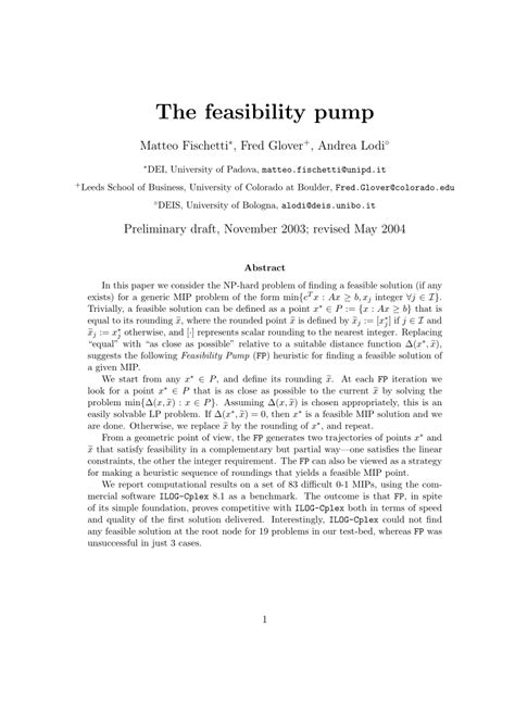 Pdf The Feasibility Pump