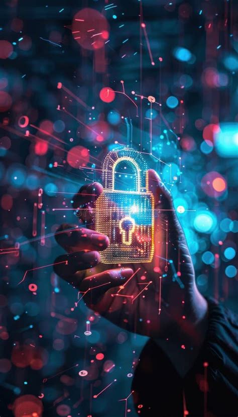 Futuristic Security Concept Featuring Holographic Padlock And Encrypted Data Streams Stock Image